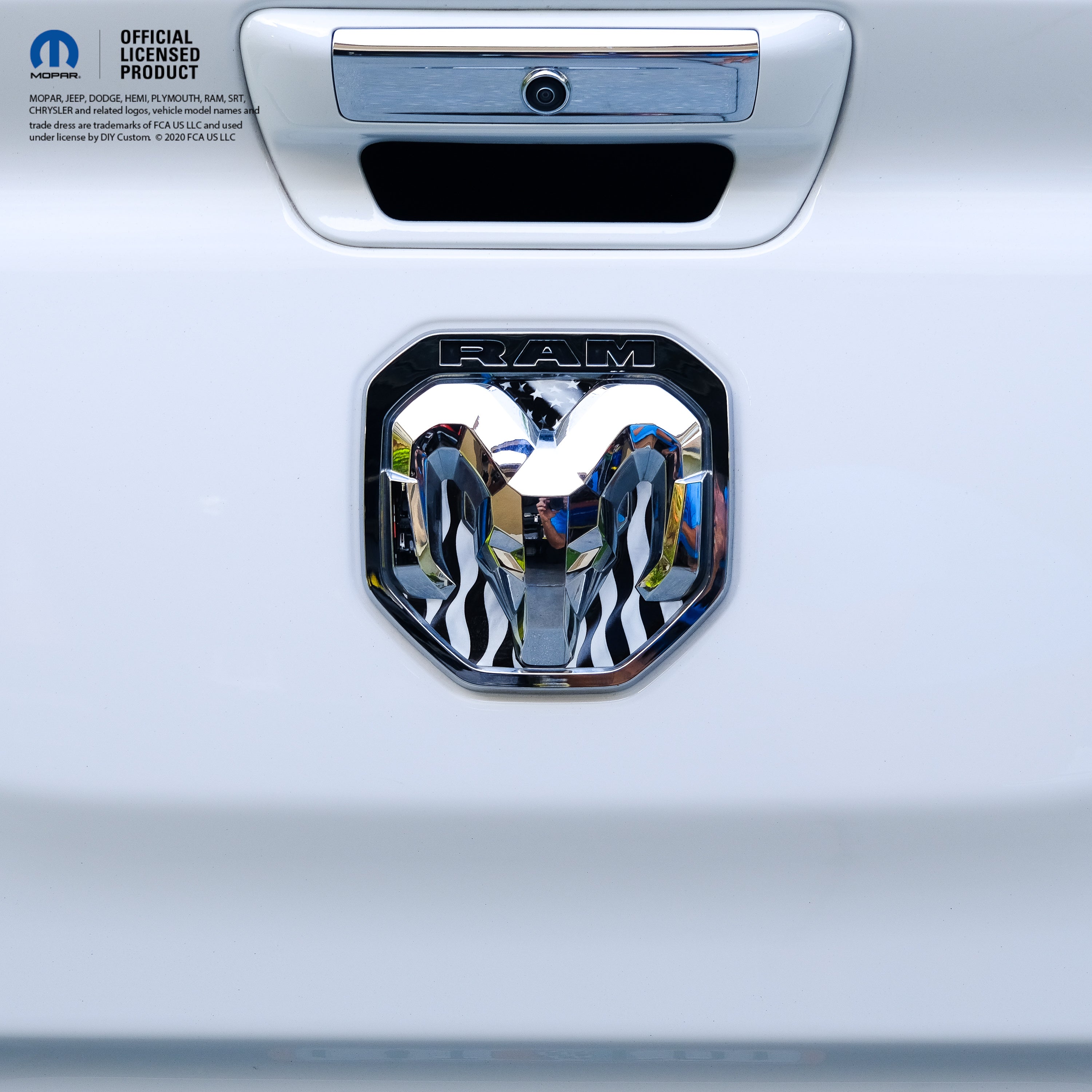 RAM Tailgate RAM Head Emblem Overlay Decals GRAYSCALE AMERICAN FLAG Fi ...