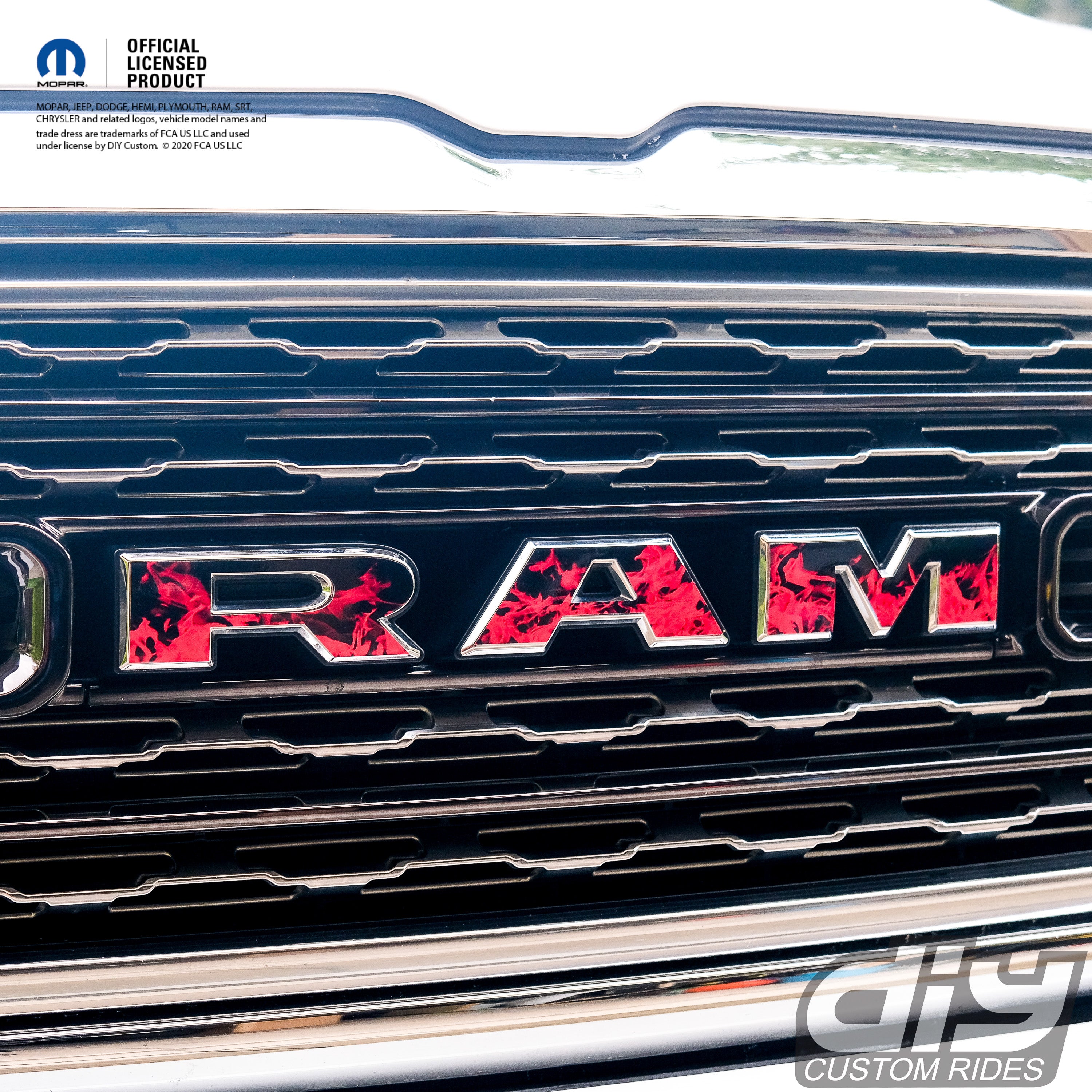 RAM Grill Emblem Overlay Decals RED FIRE FLAMES Fits 2009-2025 1500-55 ...