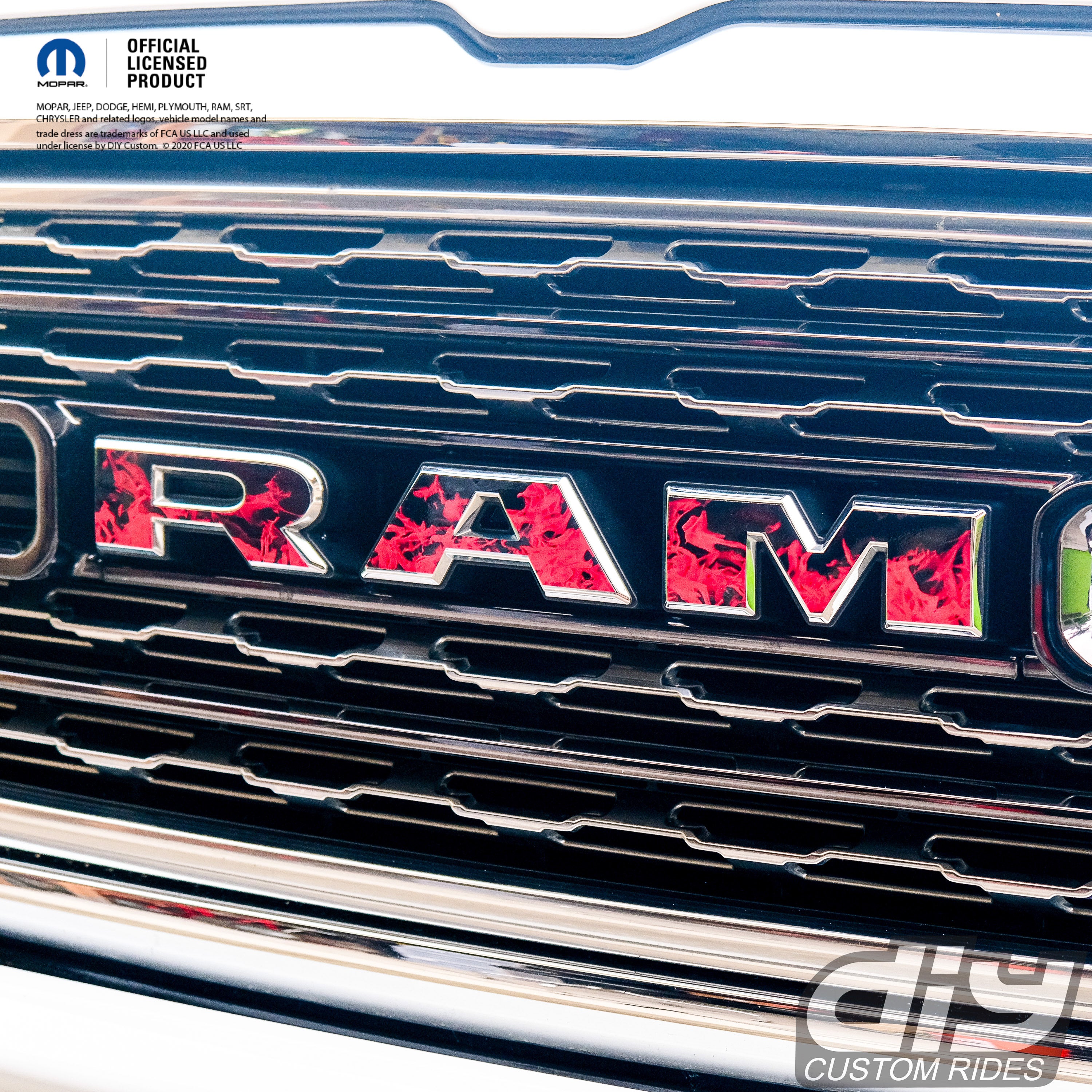 RAM Grill Emblem Overlay Decals RED FIRE FLAMES Fits 2009-2024 1500-55 ...