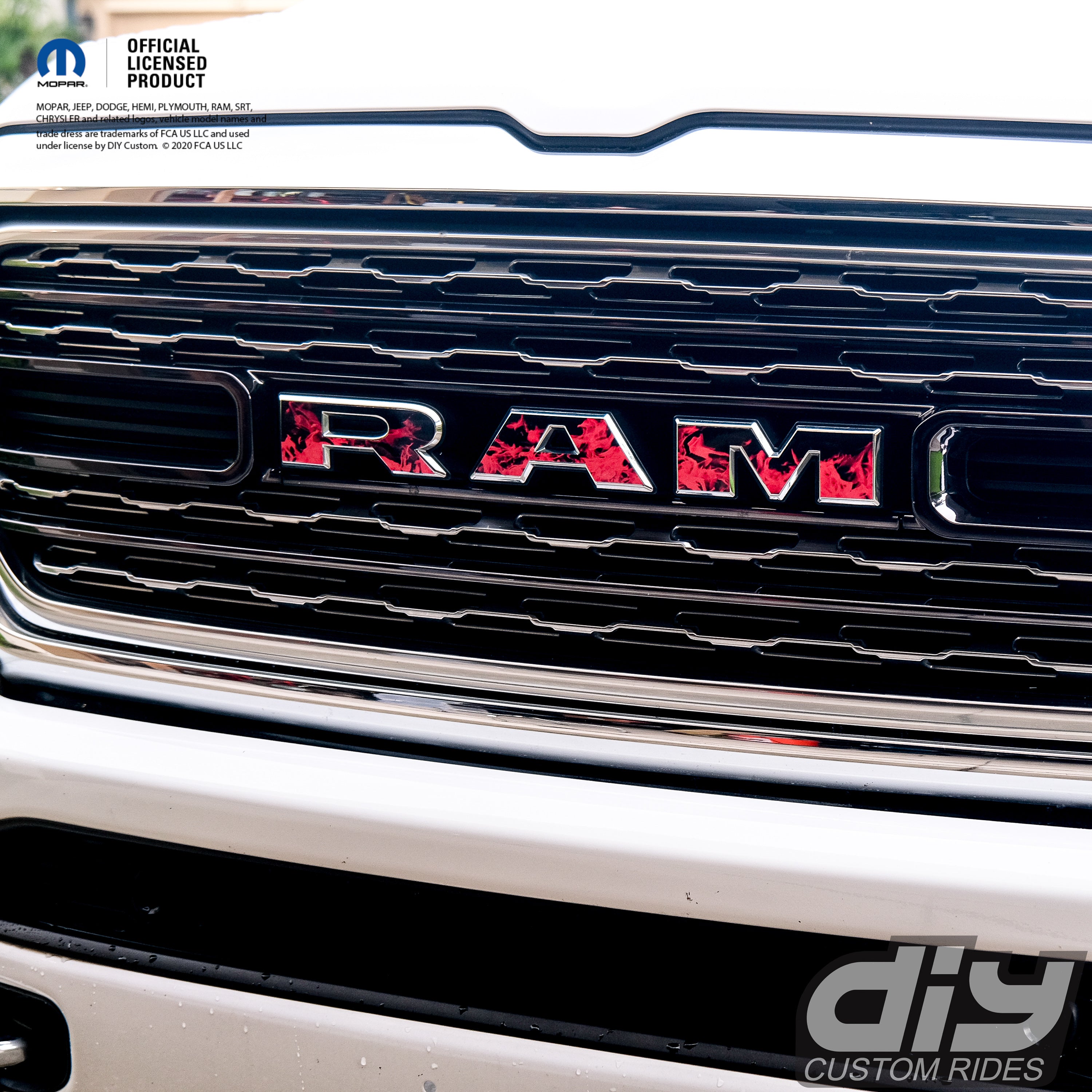 RAM Grill Emblem Overlay Decals RED FIRE FLAMES Fits 2009-2024 1500-55 ...