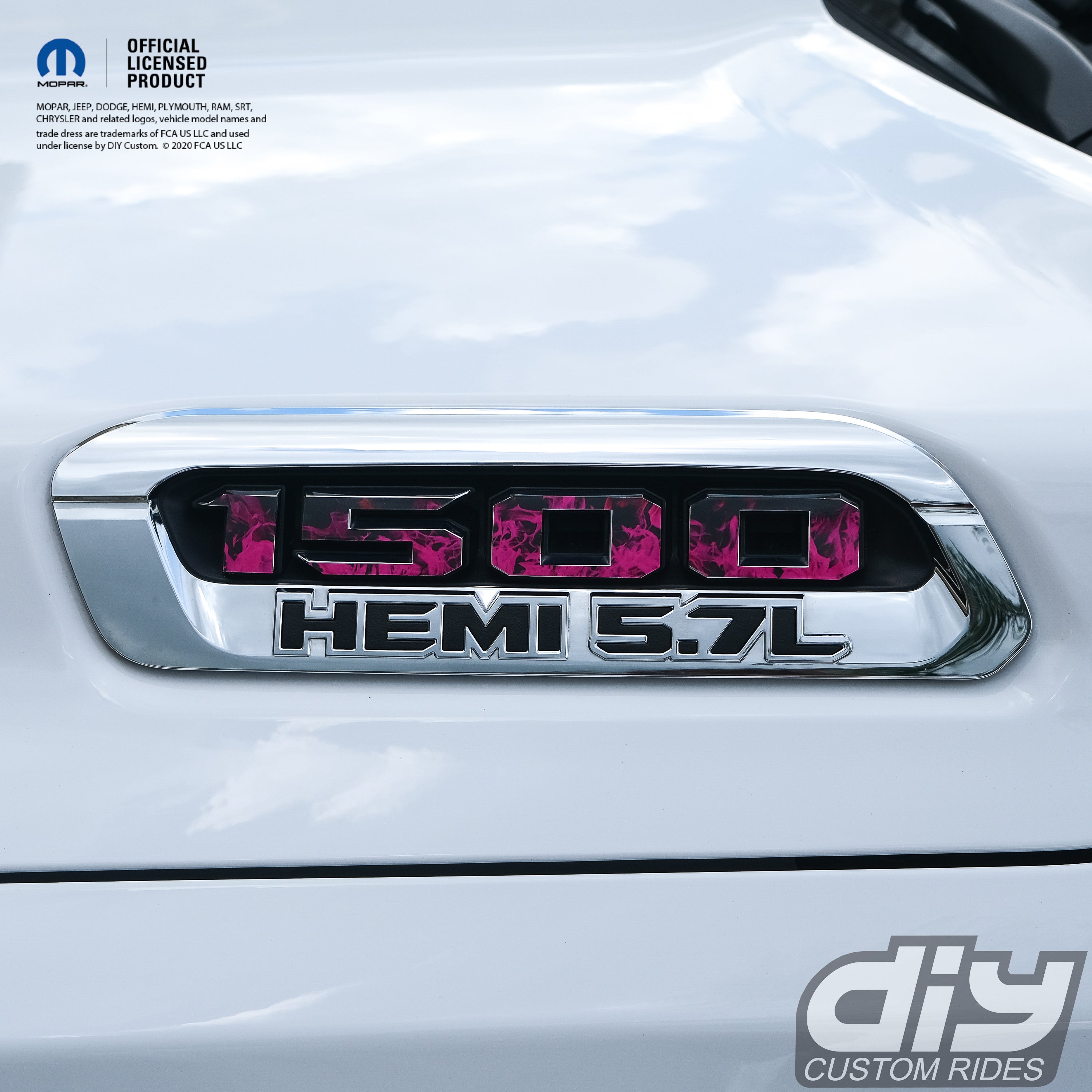 RAM 1500 Hood Emblem Overlay Decals L&R PINK FIRE FLAMES Fits 2019-202 ...