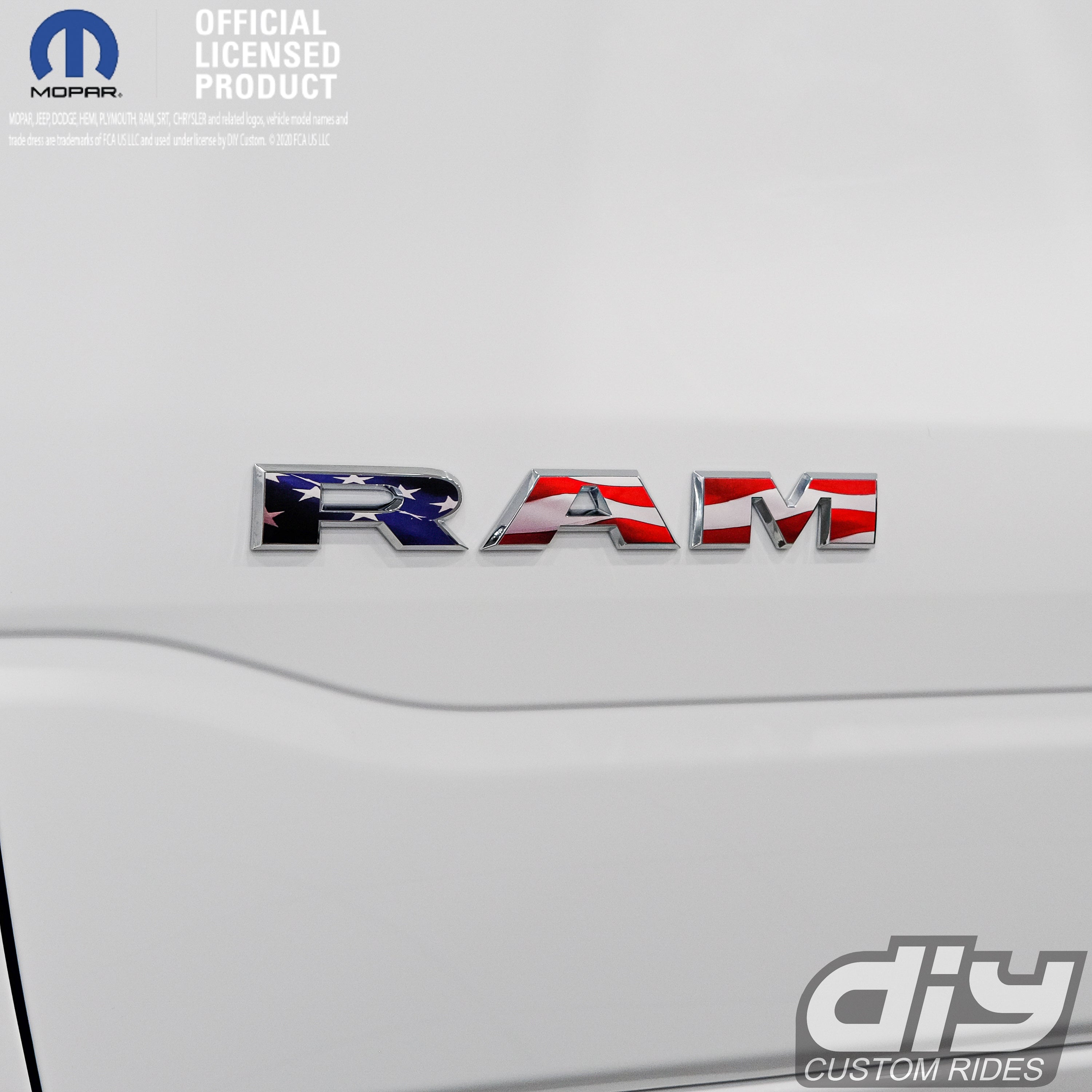 RAM Door x2 Emblem Overlay Decals AMERICAN FLAG Fits 2019-2024 RAM Tru ...